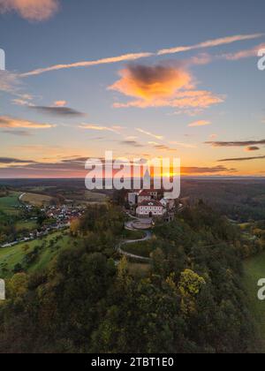Sunrise behind the Leuchtenburg in Thuringia Stock Photo - Alamy