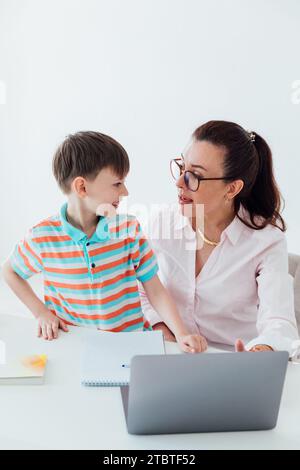 Female accounting boy working on computer online Stock Photo - Alamy