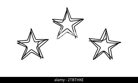 Hand draw doodle of three stars illustration in continuous line arts ...
