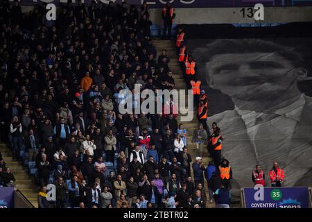 Coventry City fans next to the Jimmy Hill statue on Jimmy Hill Day ...