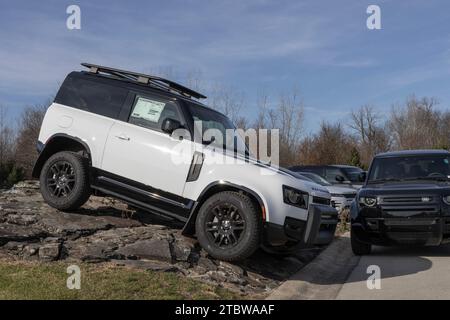 Indianapolis - December 7, 2023: Land Rover Defender display at a ...