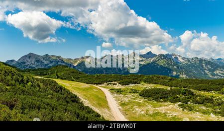 A panorama picture of the landscape of the Triglav National Park, as ...