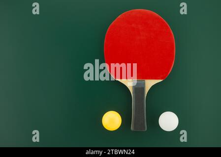 Table tennis equipment, racks and balls on green background with free ...
