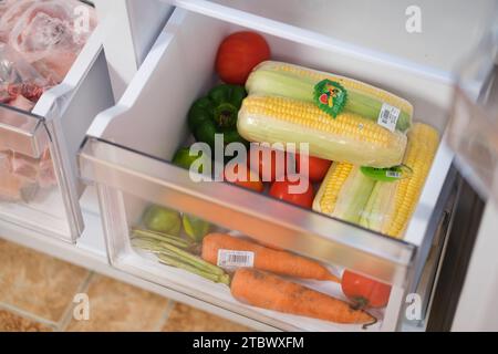 Aqua fridge closeup for editorial use only Stock Photo - Alamy
