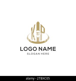 Initial logo KP monogram with home roof hexagon shape design, simple ...