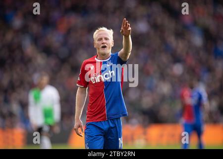 Will Hughes of Crystal Palace gestures during the Premier League match ...