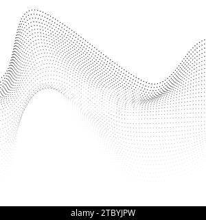 Flowing dots particles wave pattern 3D curve halftone black gradient curve shape isolated on ...