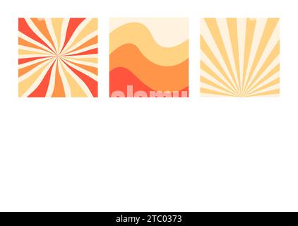 Groovy retro backgrounds. Sun with rays, heart and flower. Hippie 60s ...