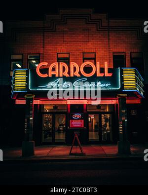 Carroll Arts Center vintage neon sign at night in Westminster, Maryland ...