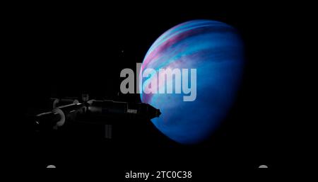 Spaceship arriving at exoplanet, space mission to the unknown planet ...
