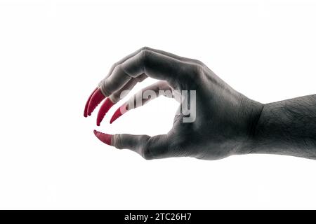 Creepy monster hand with black claws isolated on white background with ...