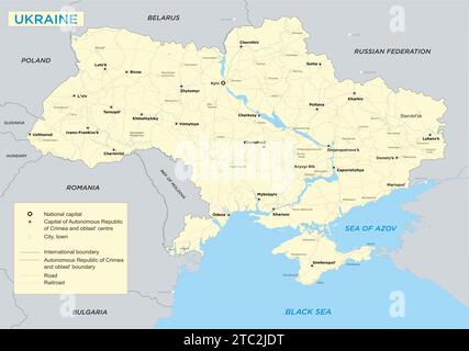 Detailed map of Ukraine with cities, rivers, regions. Illustration ...