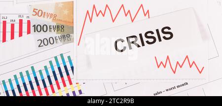 Currencies euro and declining chart. Risk of global financial crisis ...
