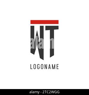 WT initial esport logo with simple shield design style vector graphic ...