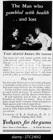 1927 Forhan's toothpaste for the gums ad Stock Photo - Alamy