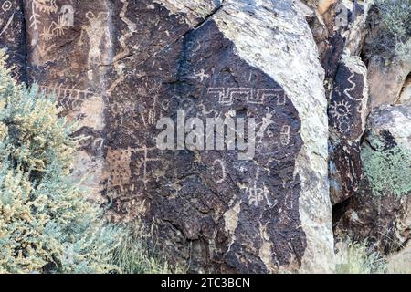 Petroglyphs written by the Hopi Indians at Parowan Gap, Utah. Symbols ...