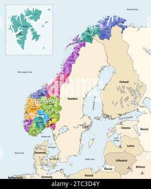 Norway counties and municipalities high detailed vector map with ...