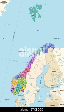 Norway municipalities high detailed vector map colored by ...