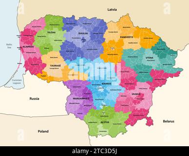 Lithuania - administrative map of counties Stock Vector Image & Art - Alamy