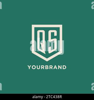 Monogram QS logo with geometric shield and crown, luxury elegant initial logo design vector ...