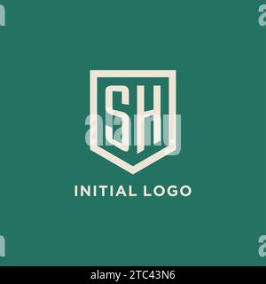 SH logo initial with geometric shield shape design style vector graphic ...