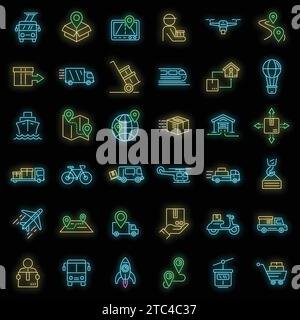 new, order, box neon vector icon. Illustration neon blue, yellow, red ...