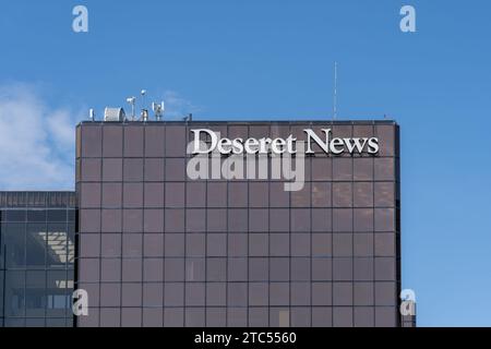 Deseret News sign on the building at The Triad Center in Salt Lake City ...