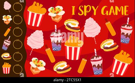I spy game worksheet. Fast food characters. Object finding puzzle ...