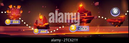 Arcade game map with floating volcanic islands. Vector cartoon ...