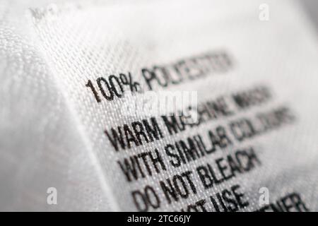Polyester clothes wash care instructions label, England, UK Stock Photo ...