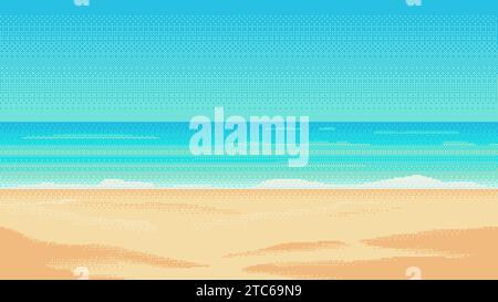 Beach pixel art background. 2d backdrop for 8-bit retro video game or ...