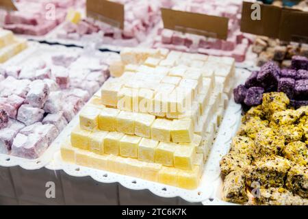 Turkish desserts display in window of Hakkızade Hafiz Mustafa shop in ...