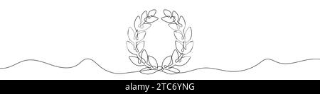 Continuous line drawing of laurel wreath. One line drawing background ...