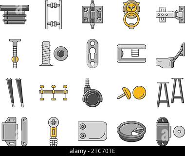 hardware furniture detail fitting icons set vector Stock Vector Image ...