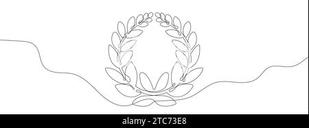 Continuous line drawing of laurel wreath. One line drawing background ...