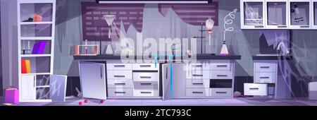 Abandoned scientific laboratory with broken scientific equipment and ...