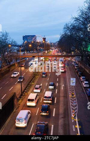 traffic jam on the Rheinufer street, exit from the Rheinufer tunnel ...