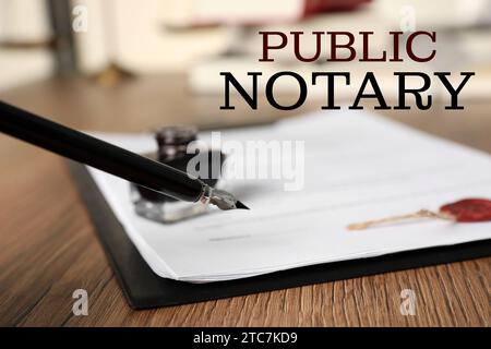 Notary public document and fountain pen, close up view Stock Photo - Alamy