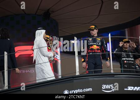 Max Verstappen receiving trophy for winning Abu Dhabi Grand Prix 2023 ...