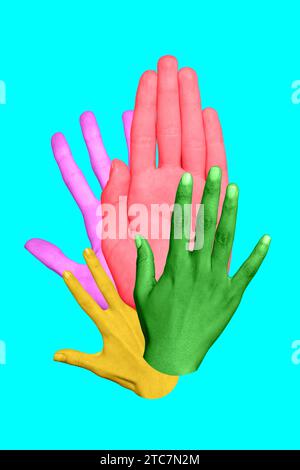 Five hands Group arms Many hands connecting Open palms People putting ...