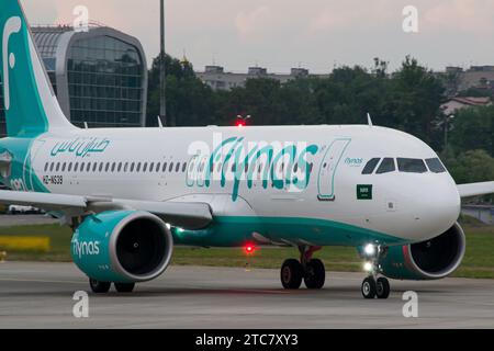 Saudi low-cost airline's Flynas Airbus A320 taxiing to the gates after ...