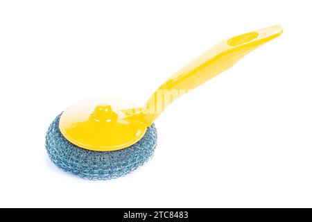 kitchen scrubbrush with yellow handle isolated on white background ...