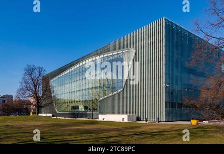 A picture of the POLIN Museum of the History of Polish Jews building as ...