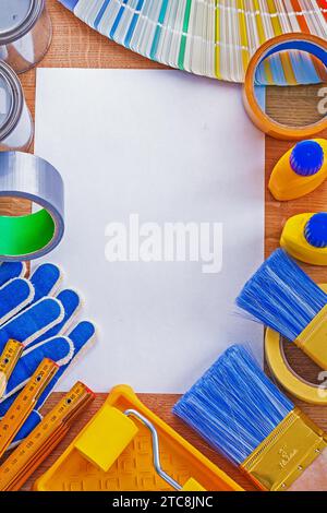 Set of repair tools and pantone color palette guide on clean paper ...