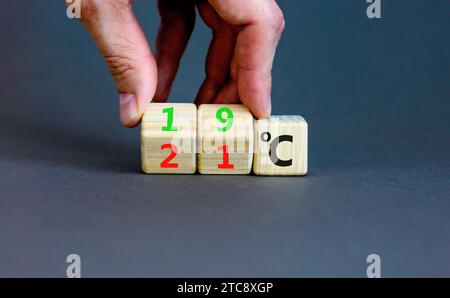 19 or 21 degrees Celsius symbol. Concept word 19 or 21 degrees Celsius ...