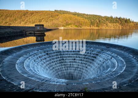 The famous 'Plug Holes' at Ladybower Reservoir in the Peak District ...