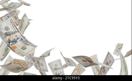 Border of Falling One Hundred Dollar Bills Isolated on a White ...