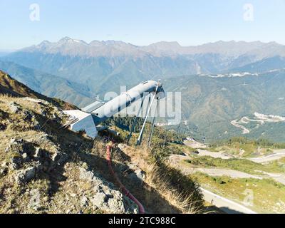 Avalanche gas explosive system in the mountains Stock Photo - Alamy
