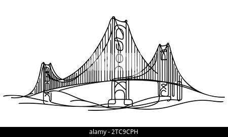 Giant bridge over river. Continuous one line of bridge drawing design ...