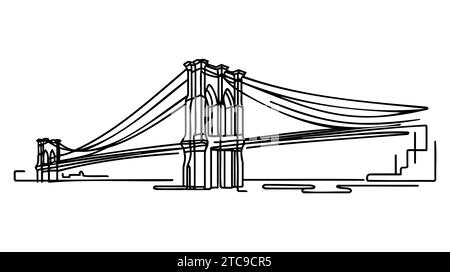 Giant bridge over river. Continuous one line of bridge drawing design ...